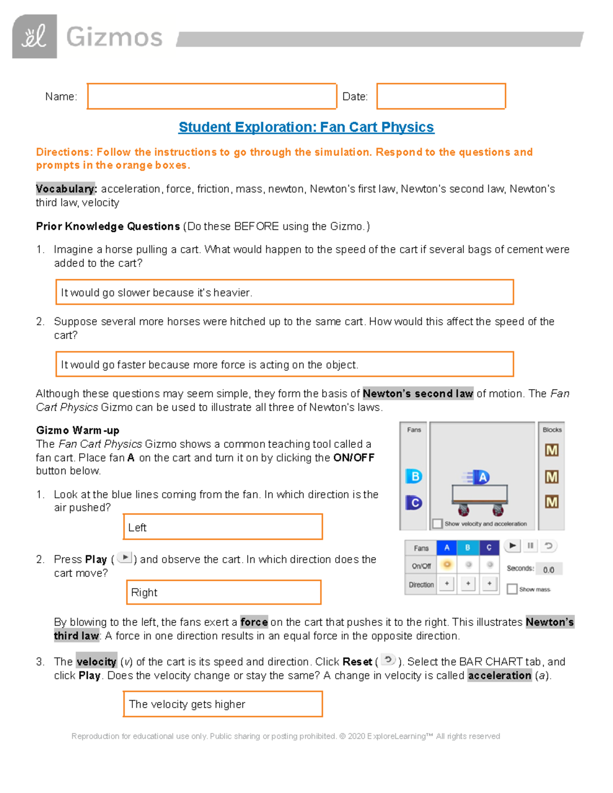 Exploring Newton's Laws: Fan Cart Physics Gizmo Simulation - Studocu