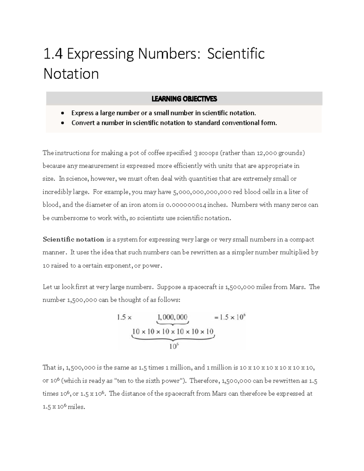 1.4 Notes on Expressing Numbers in Scientific Notation - Studocu