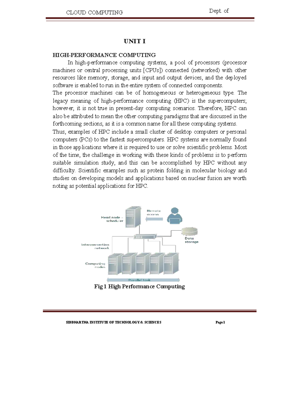 Unit 1 CC - High-Performance Computing Overview and Concepts - Studocu