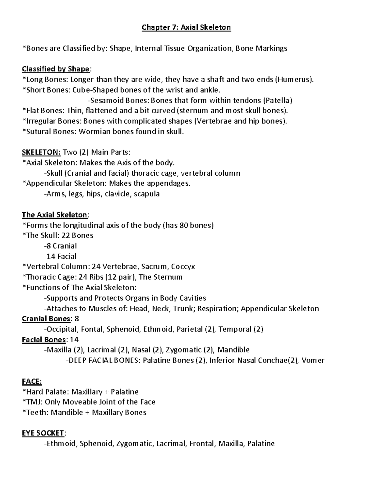 Chapter 7: Axial Skeleton Overview - Structure, Function & Bone Classification - Studocu