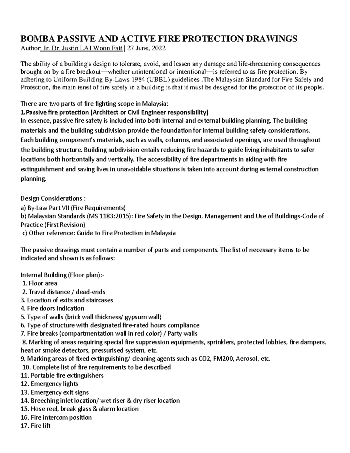 BOMBA Fire Protection Design Drawings - UED Analysis Guide - Studocu