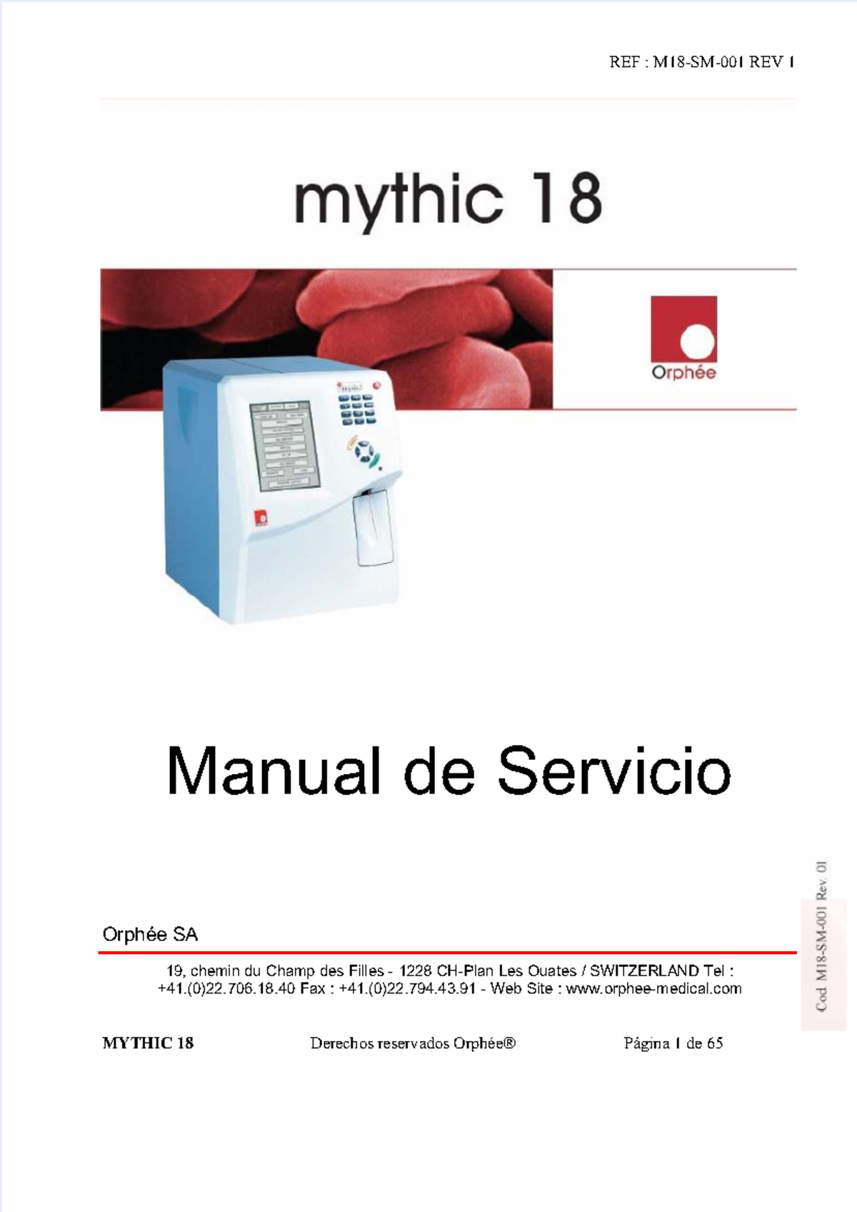 Manual de Servicio del Hematólogo MYTHIC 18 - REF: REV 1 - Studocu