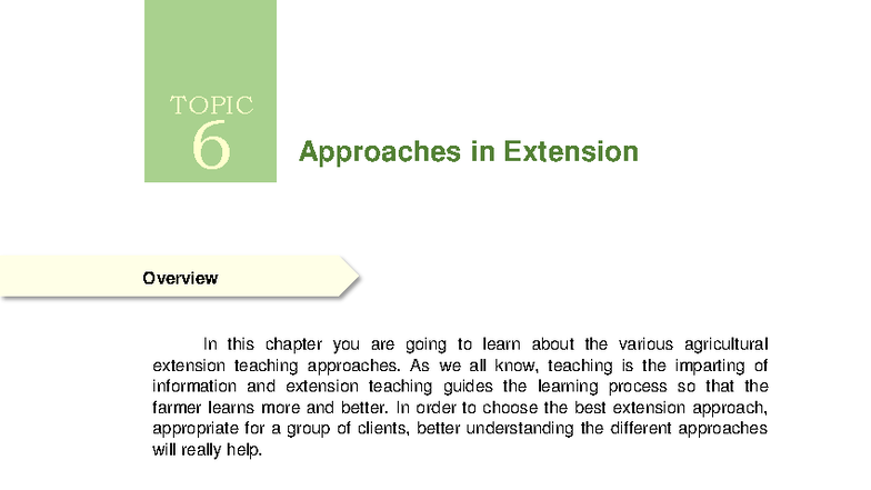 AGEX-1: Module 6 - Overview of Agricultural Extension Approaches - Studocu