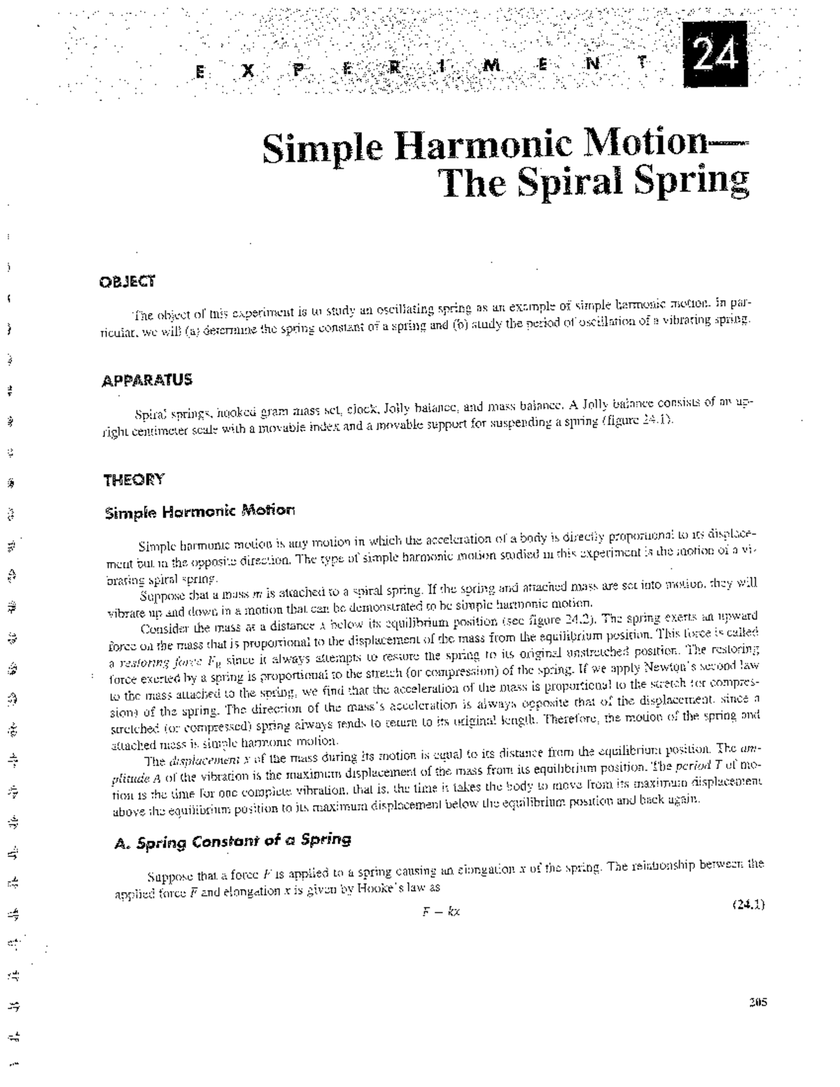 Exp 24 - Simple Harmonic Motion of a Spiral Spring Experiment - Studocu