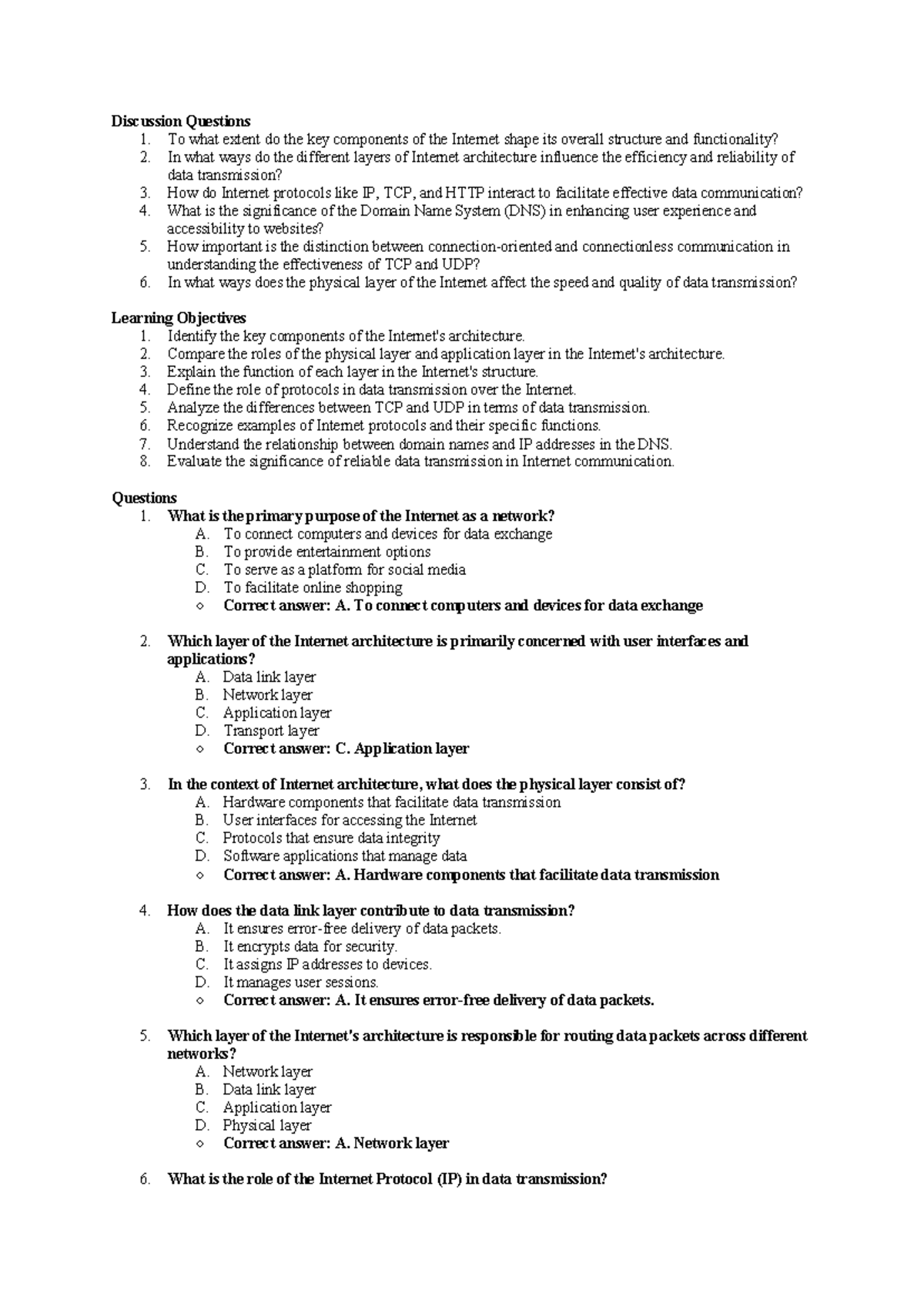 Understanding Internet Fundamentals: Discussion Questions & Learning ...