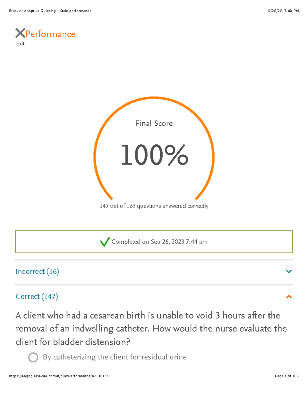 Elsevier Adaptive Quizzing - Quiz Performance Analysis and Insights - Studocu