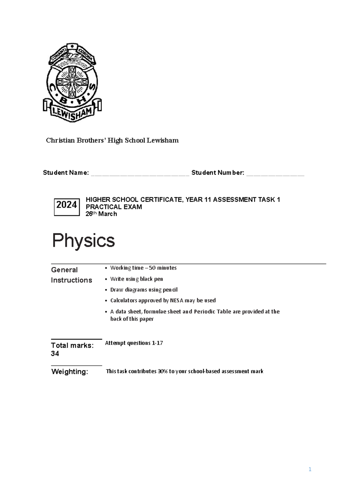 Y11 Physics - Term 1 Practical Exam - HSC 2024 - Studocu