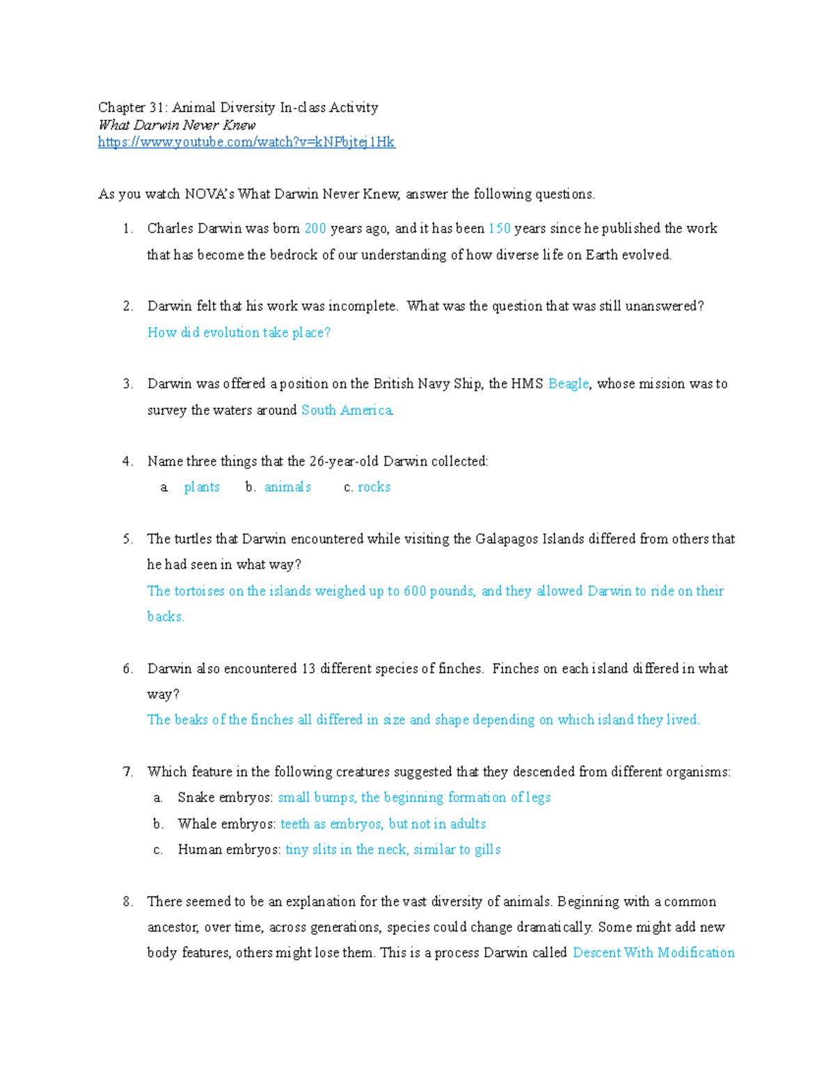 Charles Darwin Questions And Answers