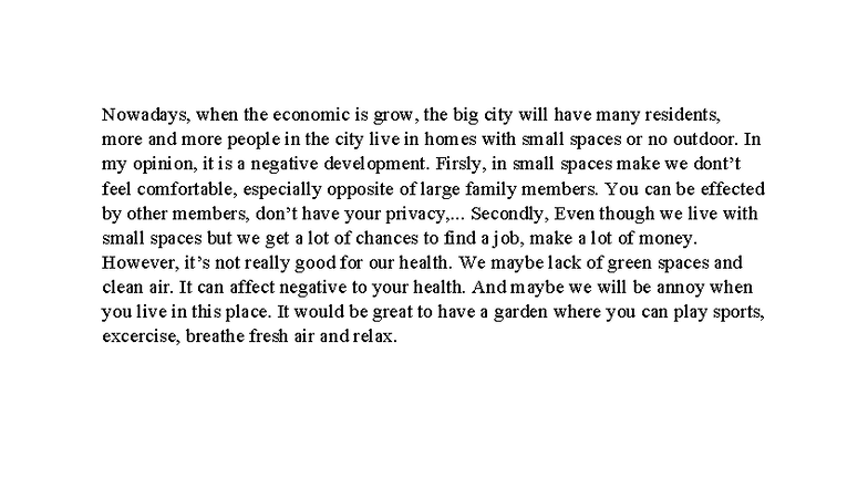 Writing - Negative Effects of Urban Living on Health and Space - Studocu