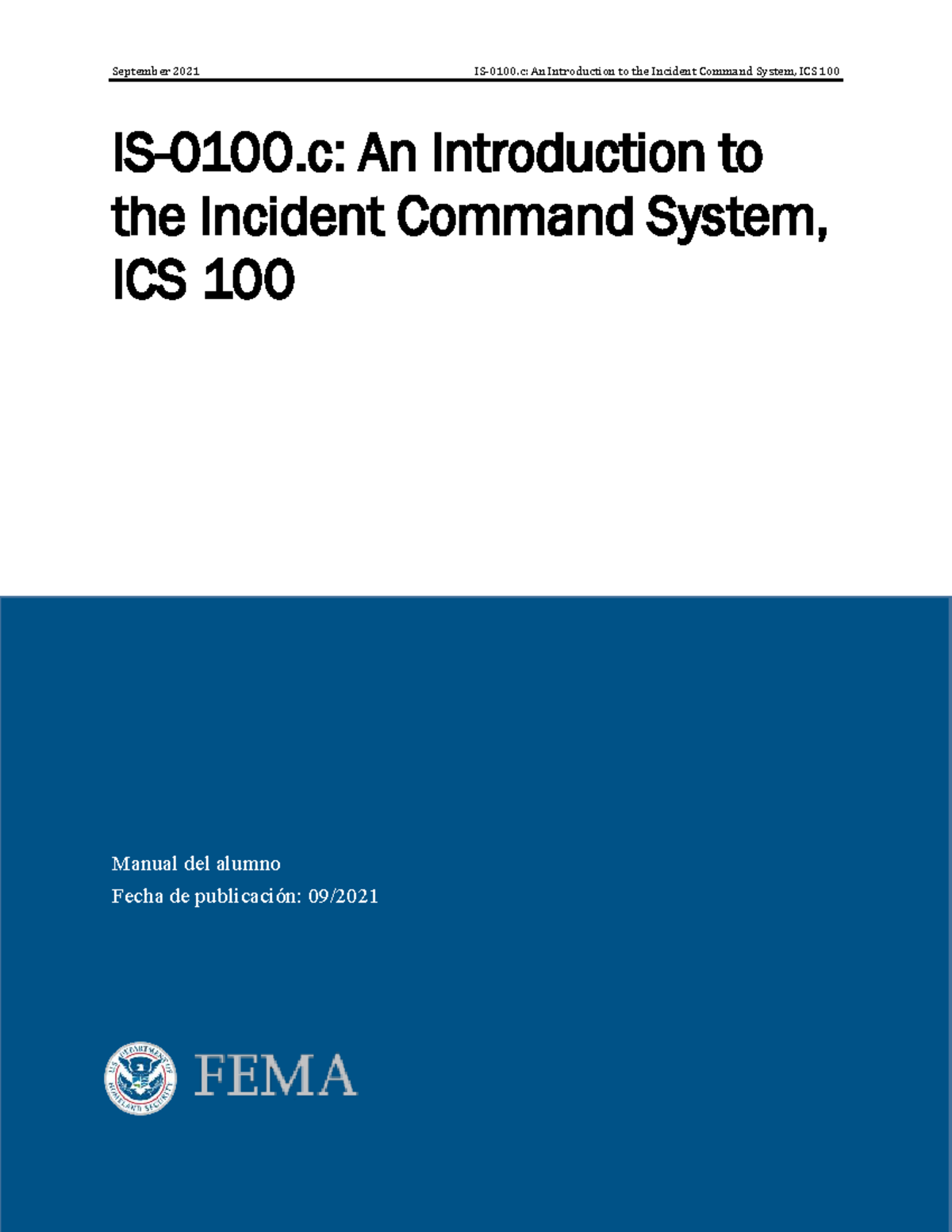 ICS 100: Introducción al Sistema de Comando de Incidentes - Septiembre ...