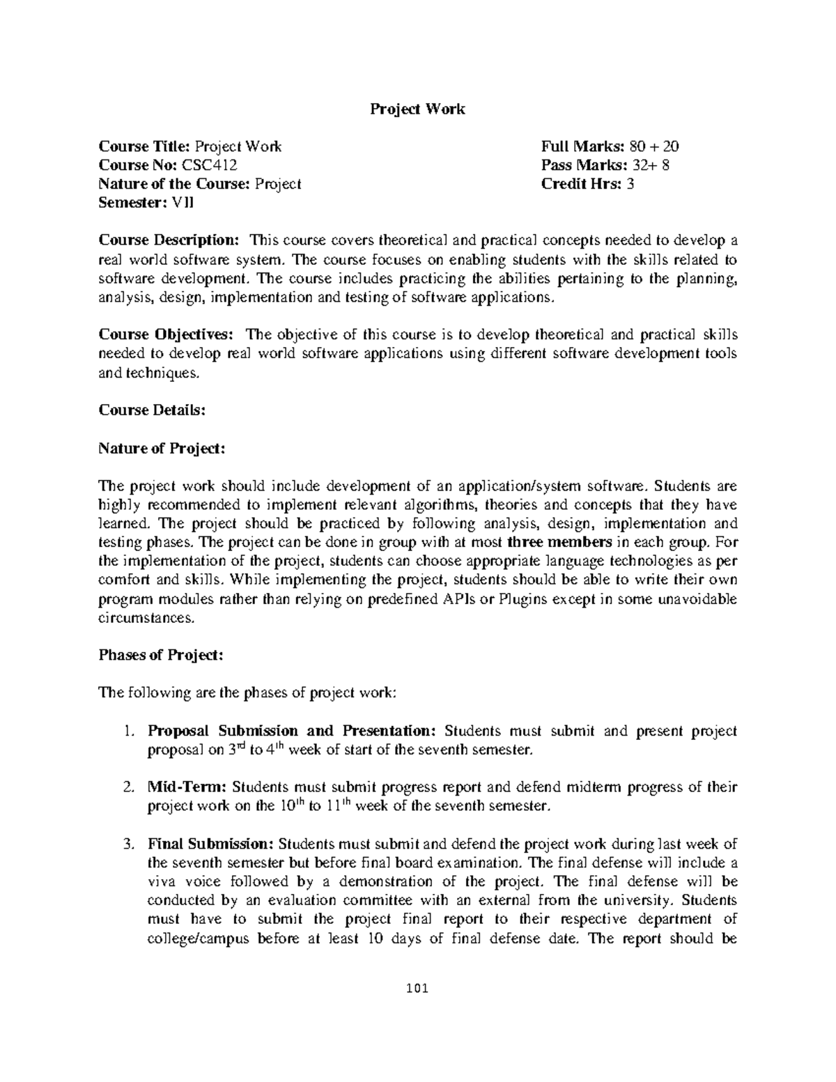 CSC412 Project Work Syllabus - 7th Semester Guidelines - Studocu