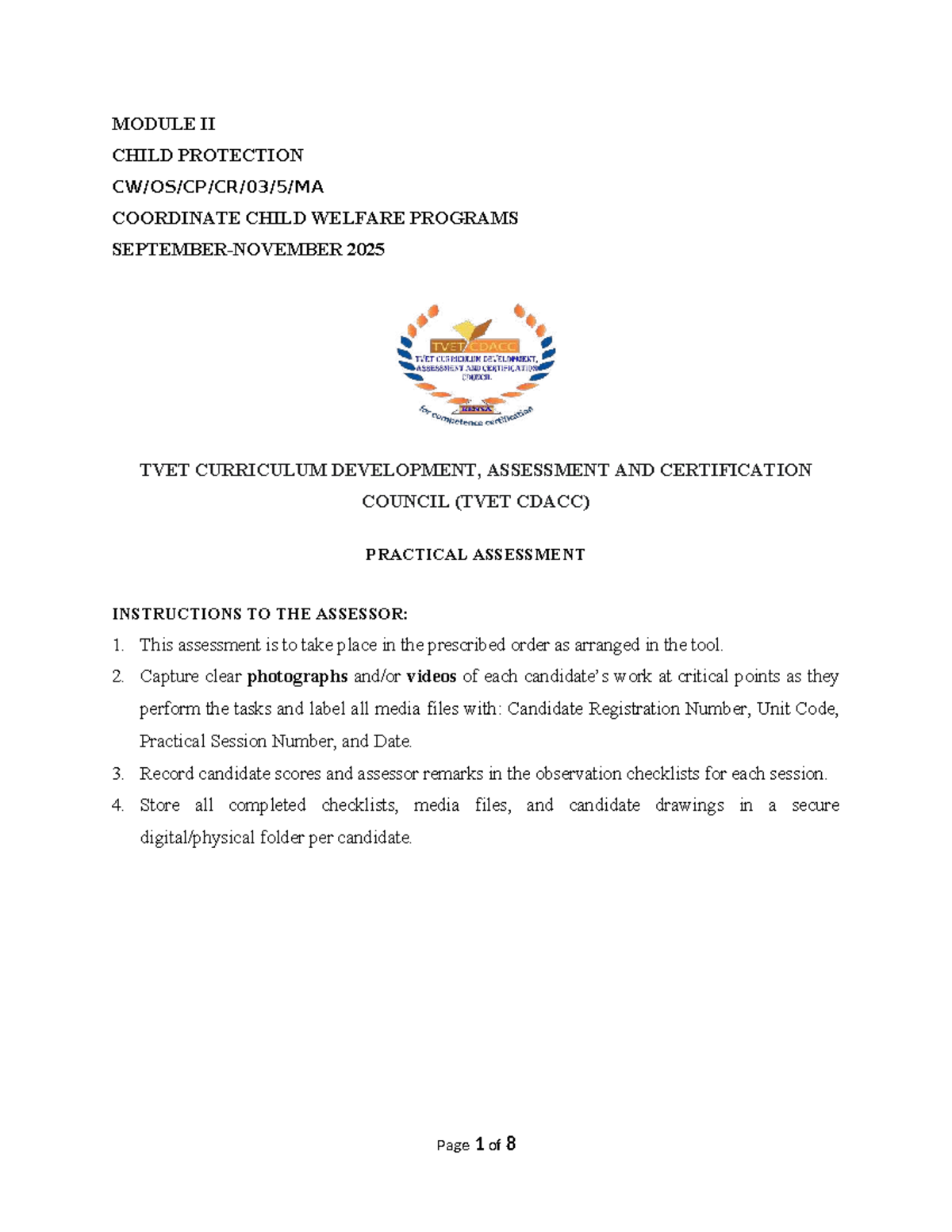 Observation Checklist: Coordinate Child Welfare Programs - Nov 2025 ...