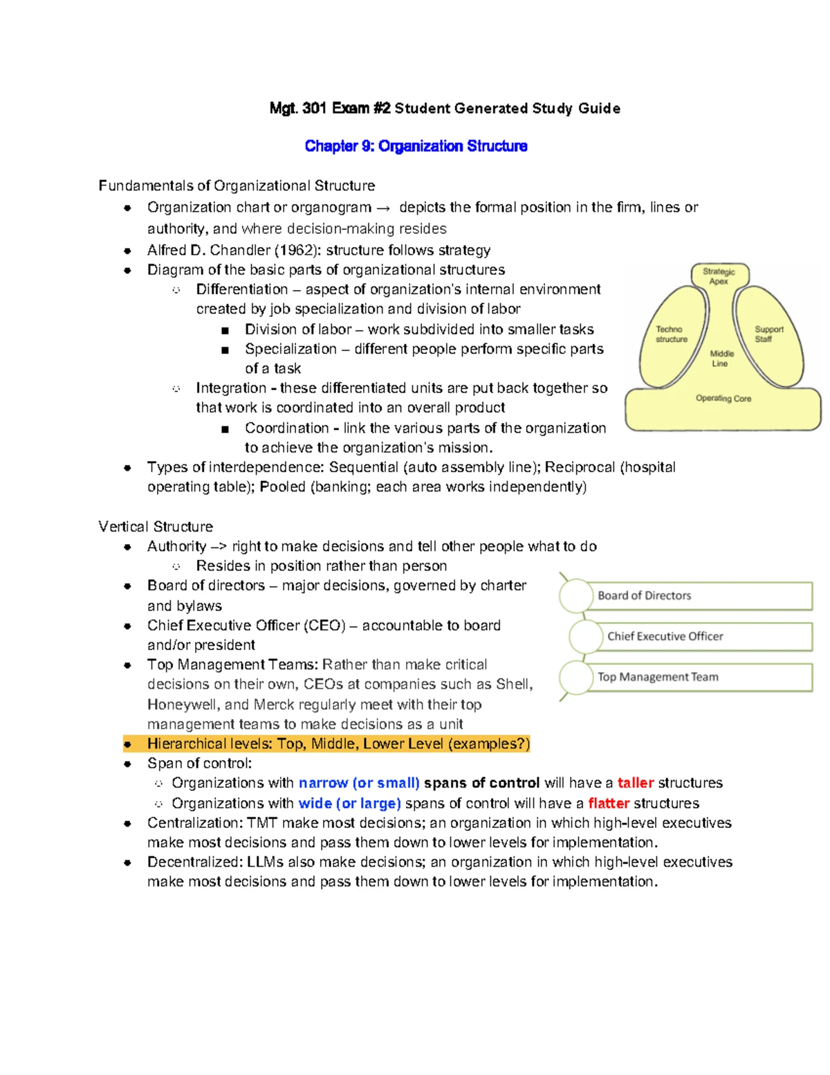 MGT 301 Exam 1 Study Guide F2020 - Management 301 Student Study Guide Chapter 1: Managing and ...