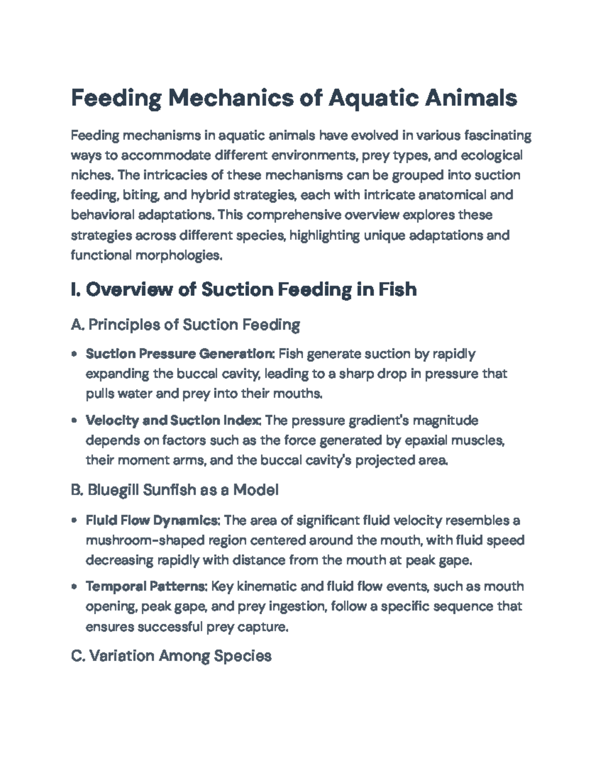 Feeding Mechanics in Aquatic Animals: Suction, Biting, and Adaptations ...