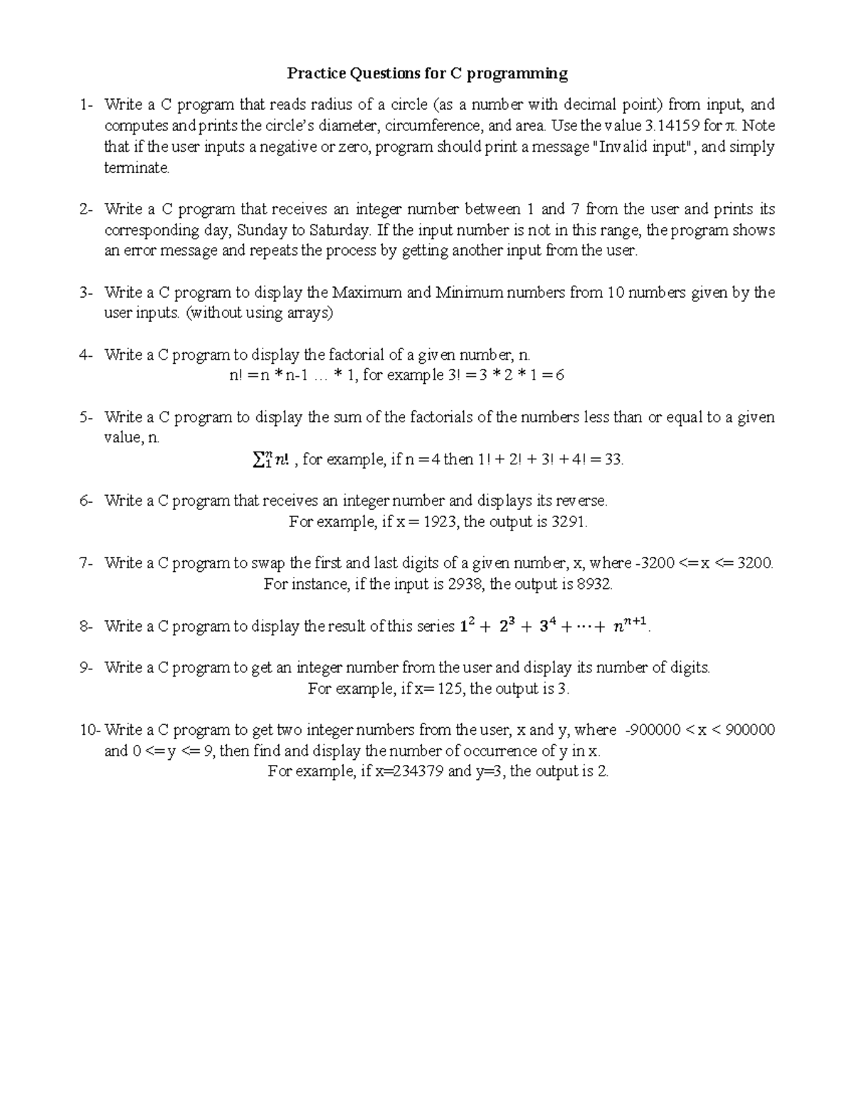 C Programming Midterm Practice Questions and Solutions - Studocu
