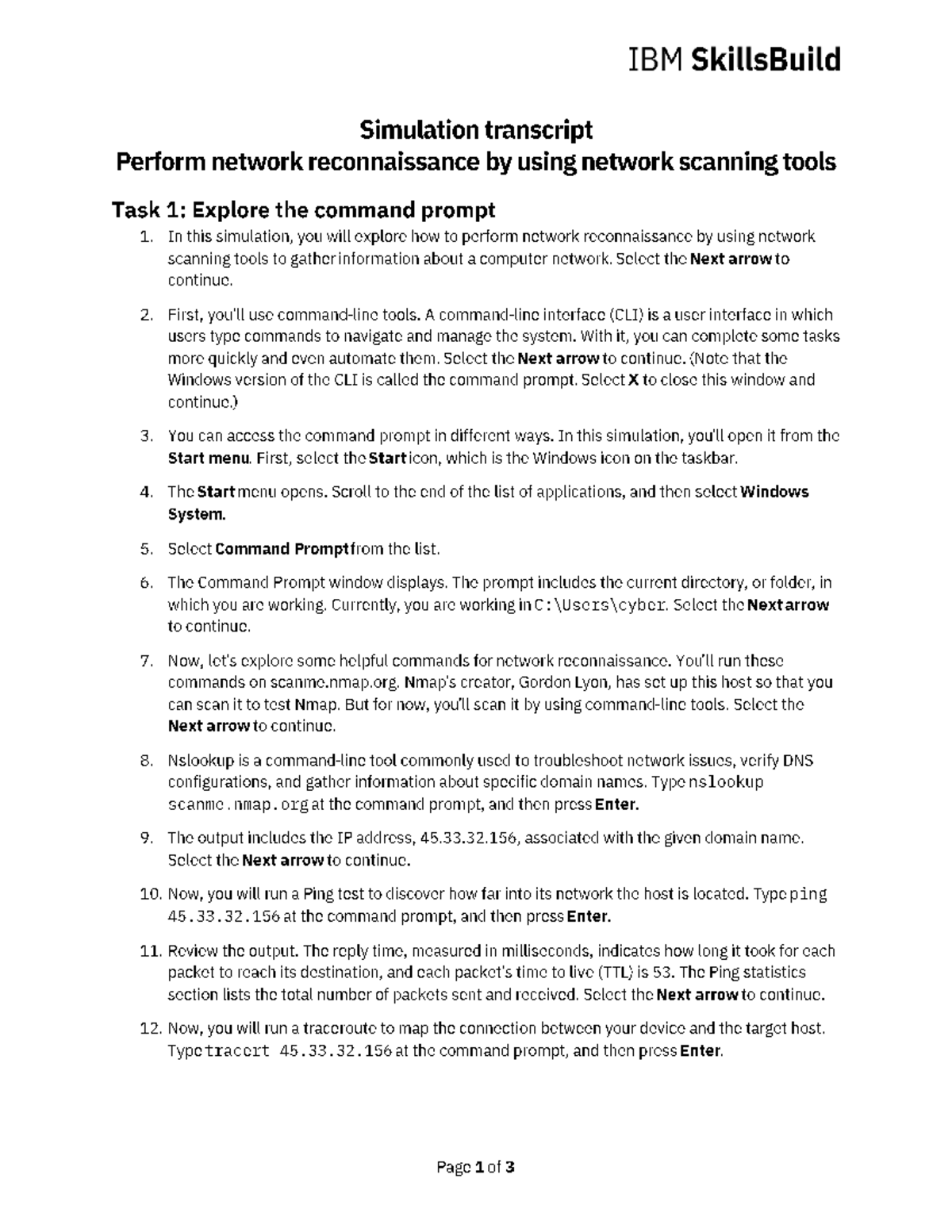 IBM SkillsBuild Simulation: Network Reconnaissance with Scanning Tools ...
