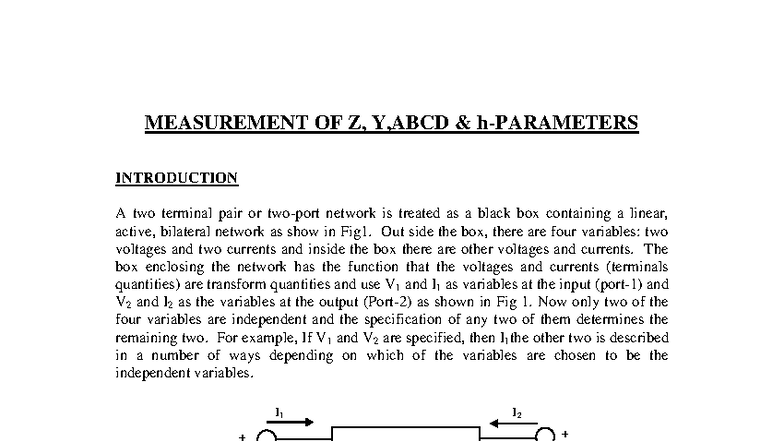 ET- Zyabcdh - Measurement of Z, Y, and Hybrid Parameters - Studocu