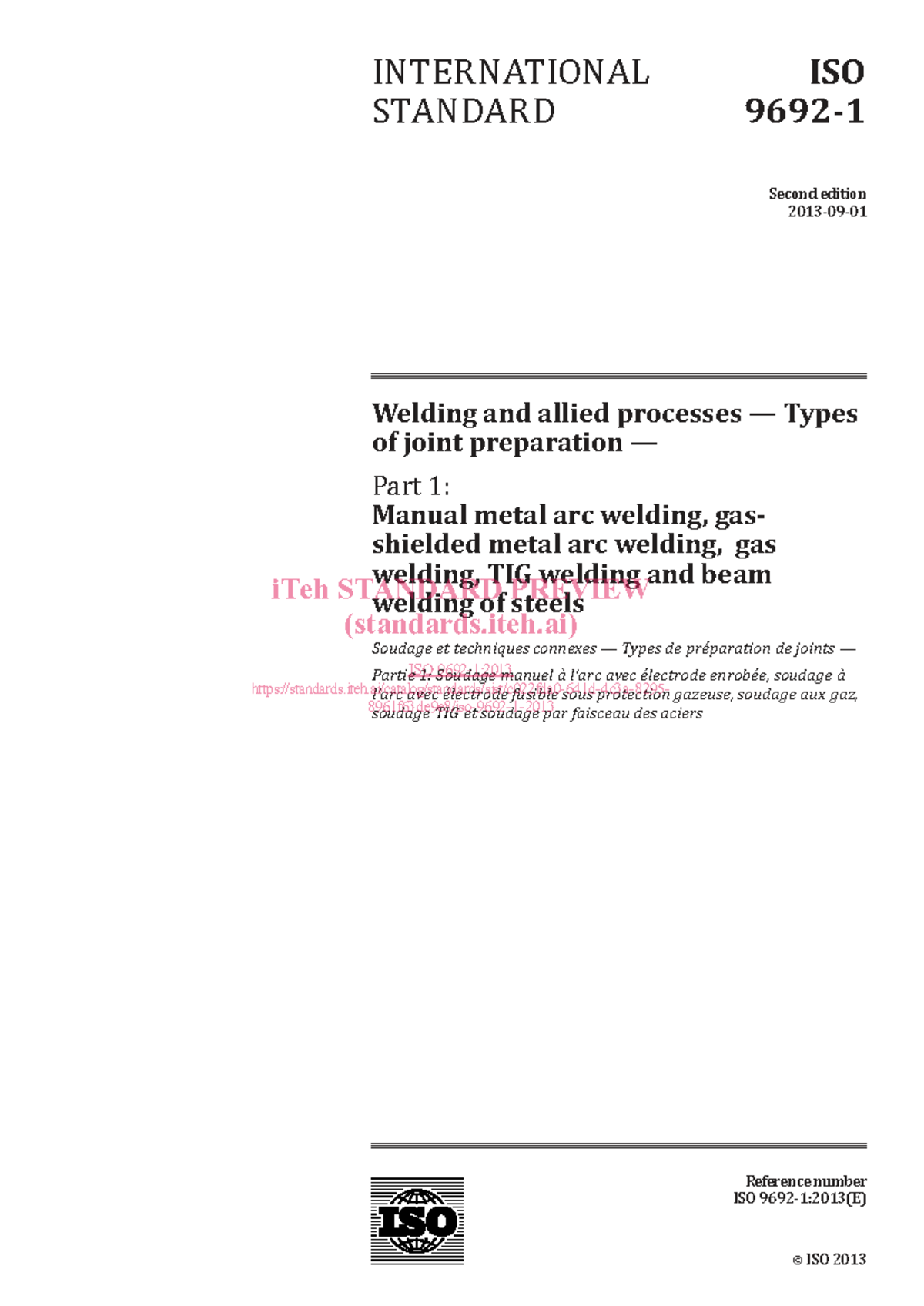ISO 9692-1: 2013 - Joint Preparation for Welding Processes - Studocu