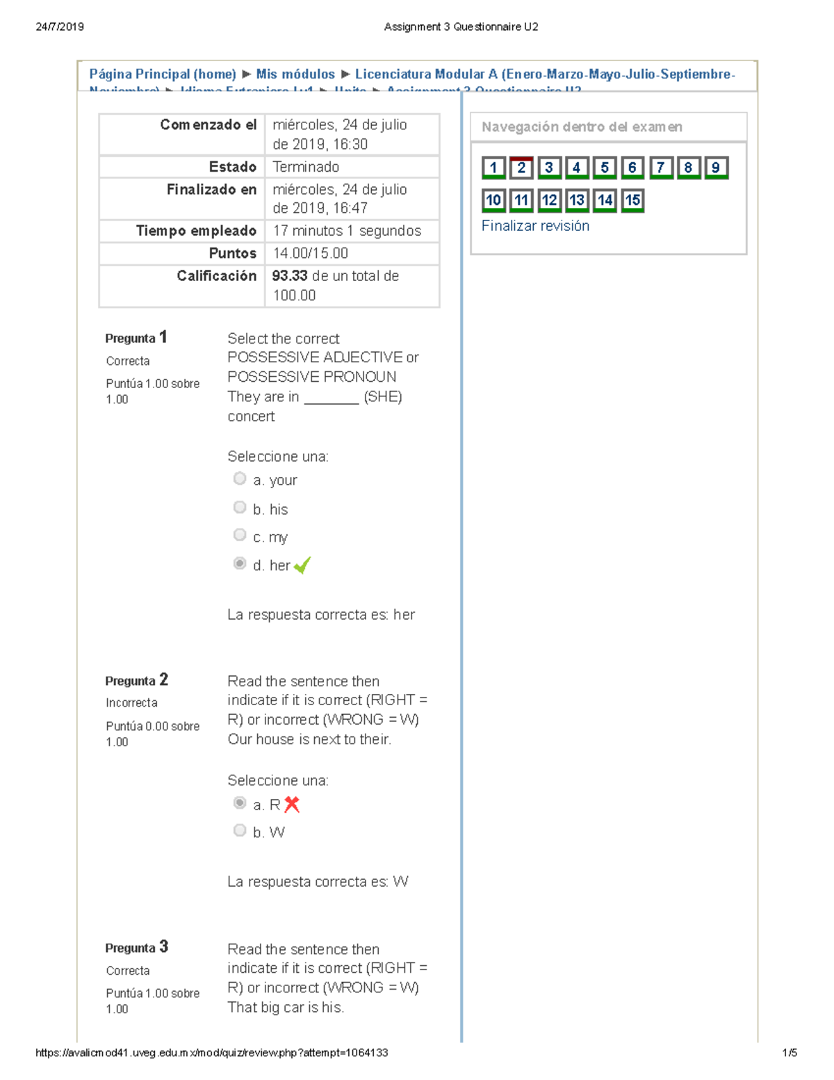 Assignment 3 Questionnaire U2 2 - Página Principal (home) Mis módulos ...