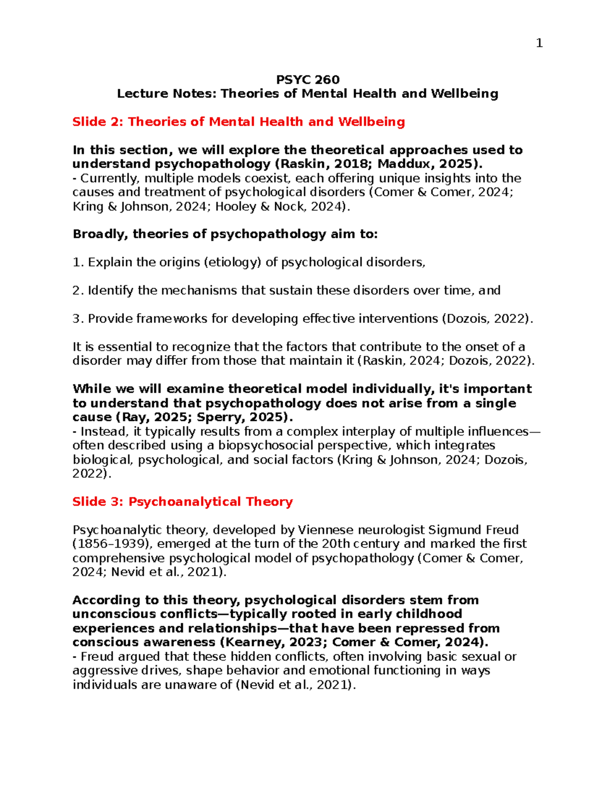 PSYC 260 Lecture Notes: Understanding Theories of Mental Health - Studocu