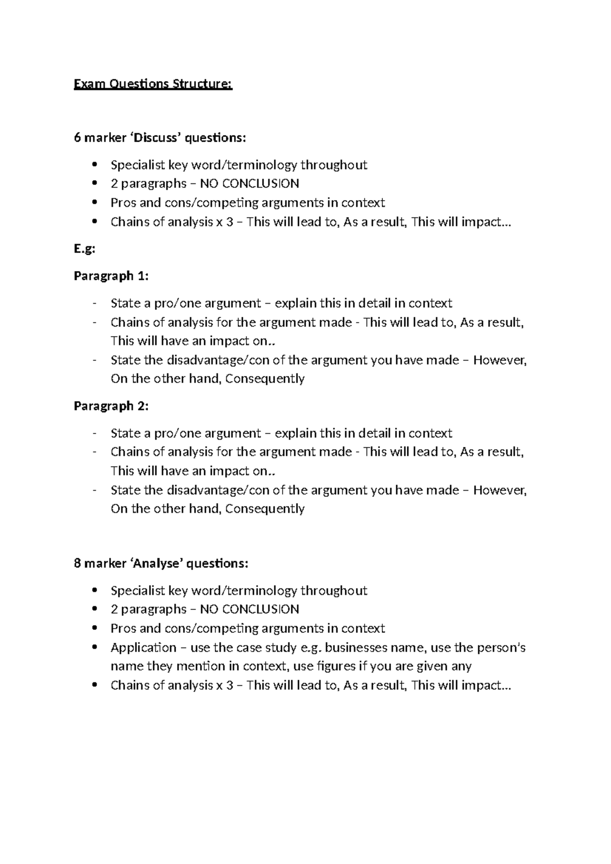 Exam Questions Structure Sheet: 6 & 8 Marker Guidance - Studocu