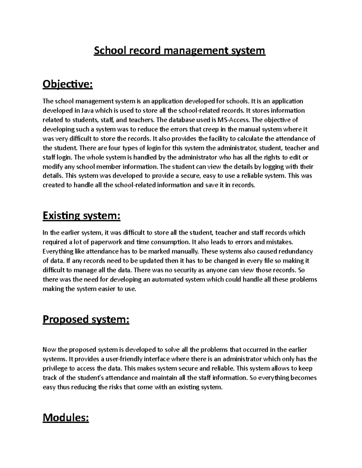 School Management System Overview: Objectives & Proposed Features - Studocu