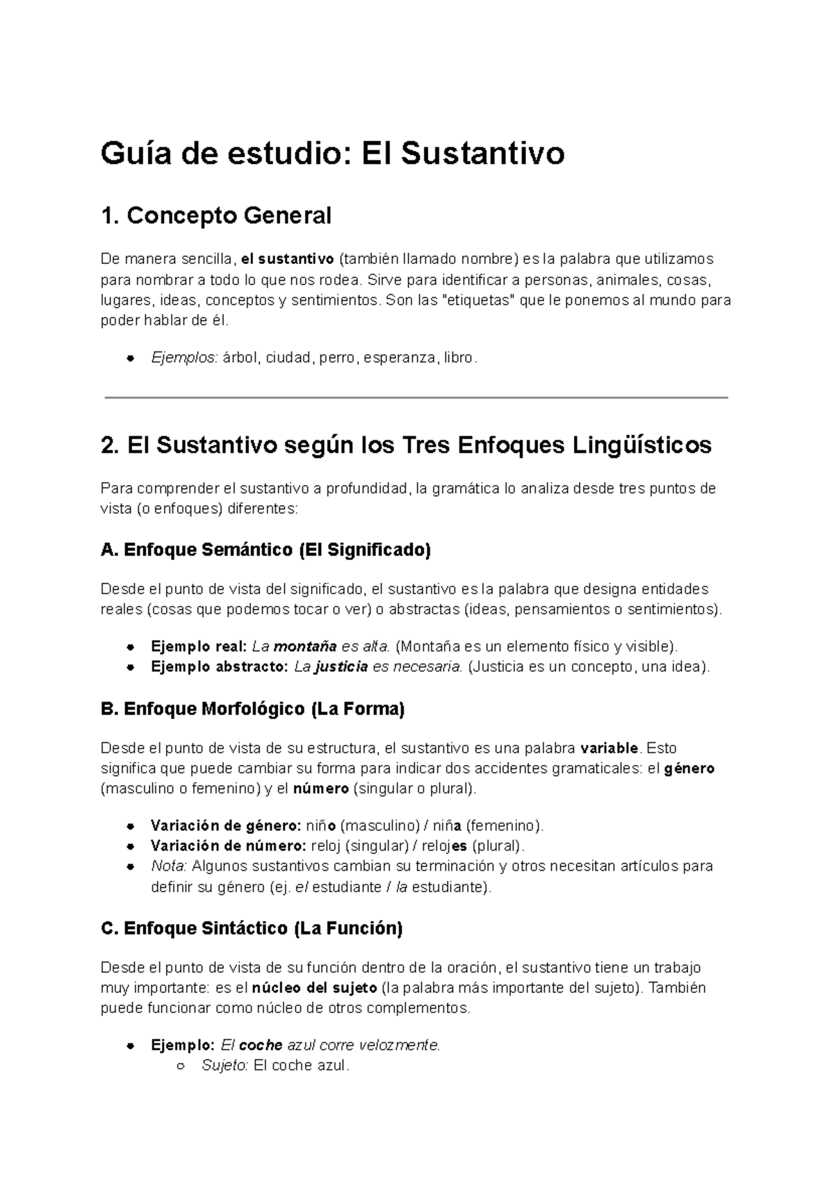 Guía de Estudio: El Sustantivo - Conceptos y Clasificación - Studocu