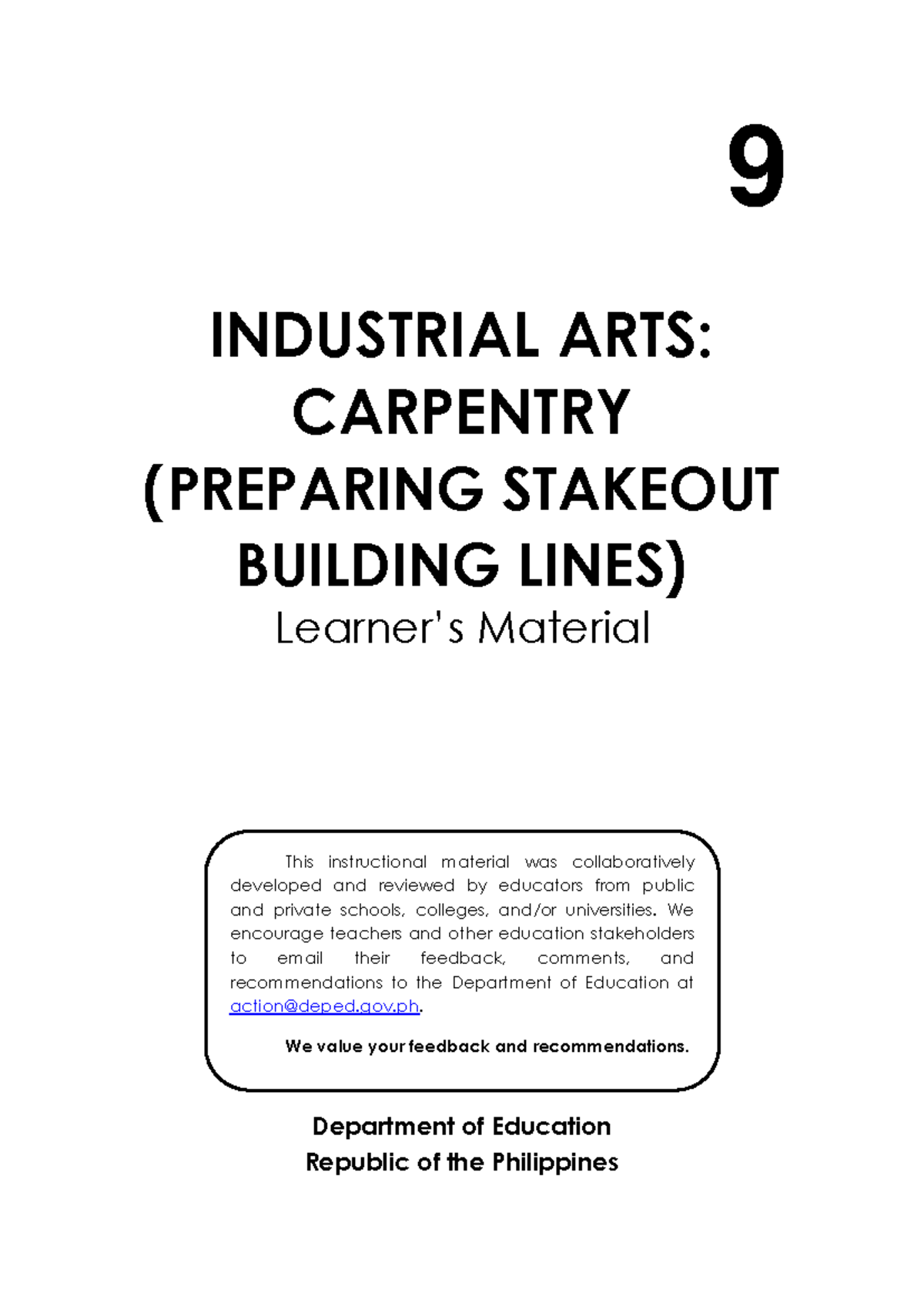 Carpentry - PEC 061324: Preparing Stakeout Building Lines - Grade 9 ...