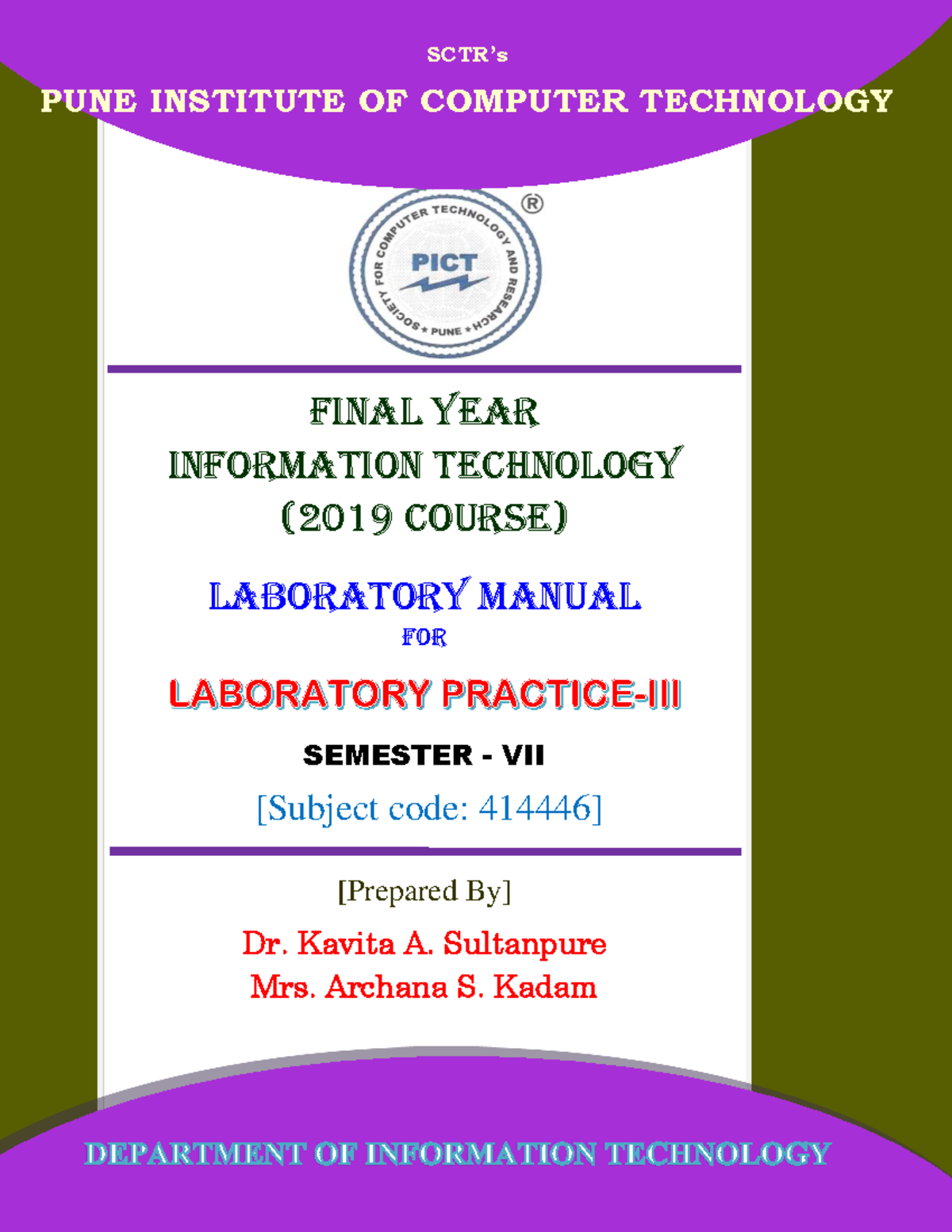 PICT BE-IT Lab Manual for Practice-III - 414446 Final Year Guide - Studocu