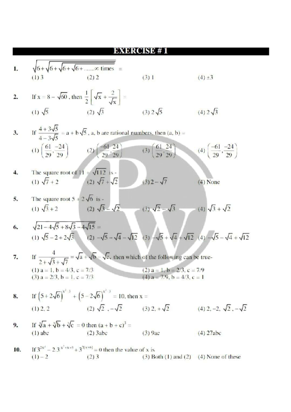 Basic Mathematics Exercise 1 & 2 Solutions - PW Maths - Studocu