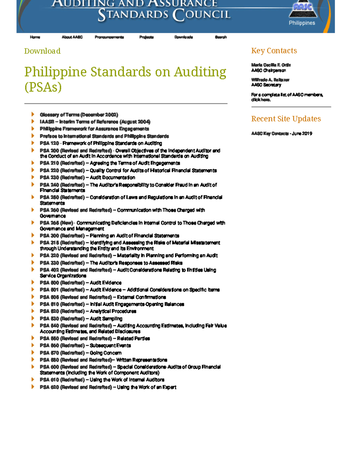 Philippine Standards on Auditing (PSAs) - AASC Downloads Guide - Studocu