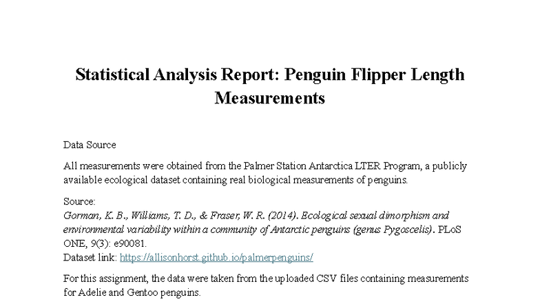 Statistical Analysis Report: Penguin Flipper Lengths (BIO 101) - Studocu