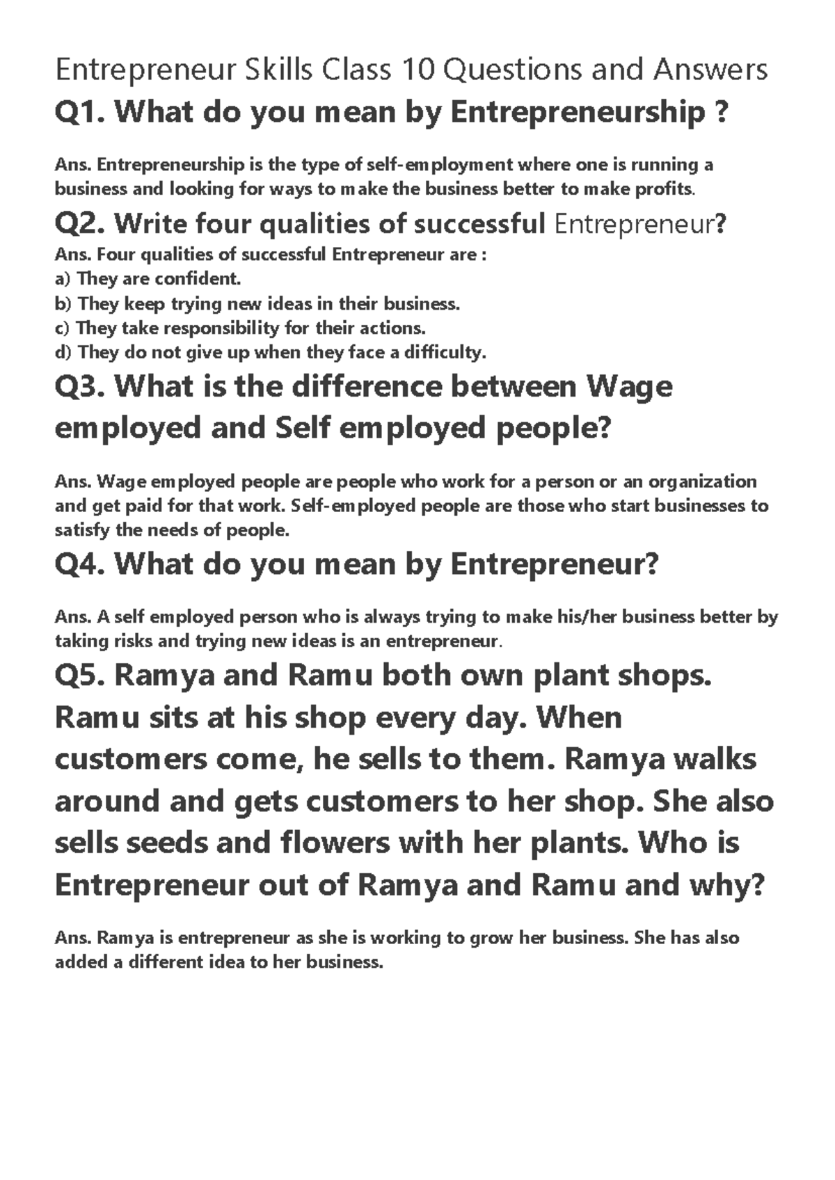 Entrepreneurship 2 18 12 2021 - Entrepreneur Skills Class 10 Questions ...