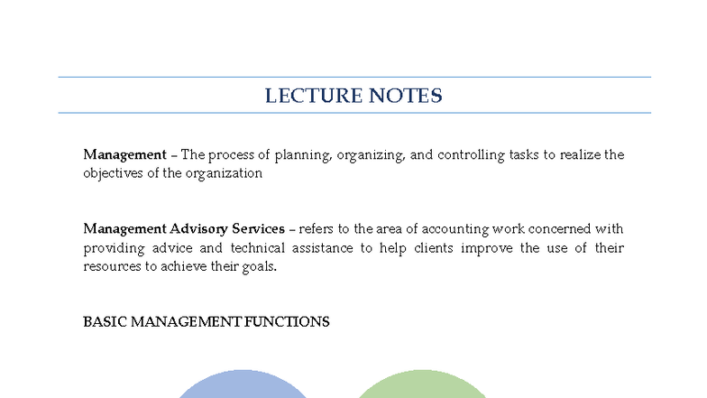 Lecture Notes - MNGT 2 - Management Functions and Accounting - Studocu