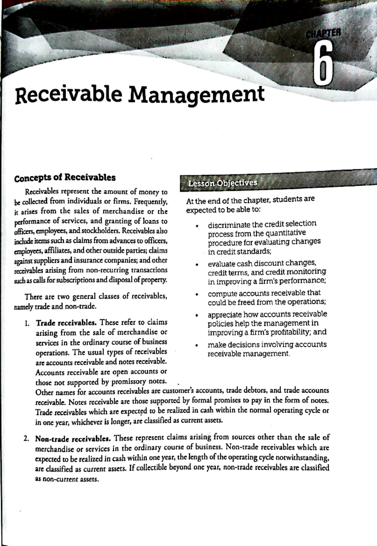 C6- Receivable- Management - 6 Receivable Management Concepts of ...