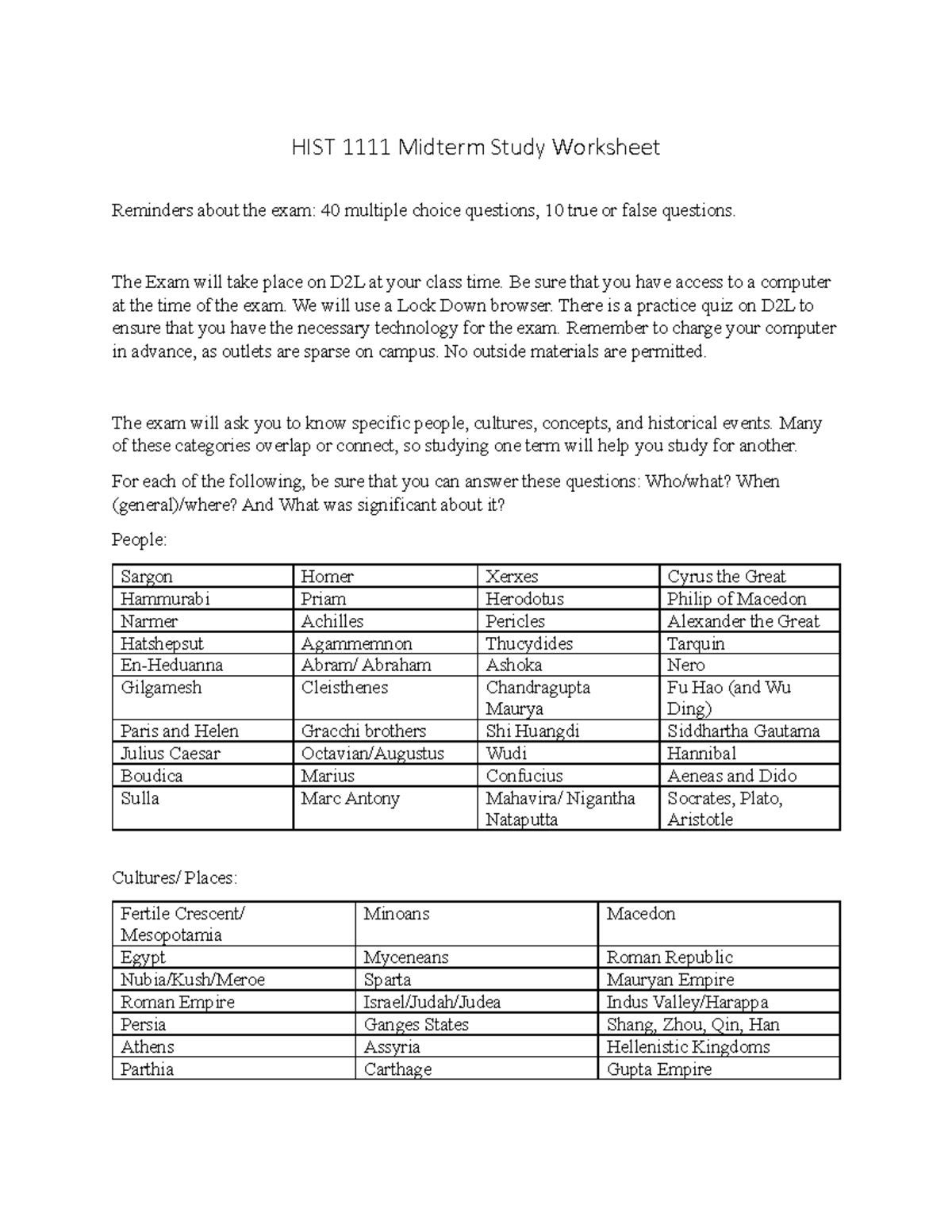 HIST 1111 Midterm Exam Study Guide: Key Topics & Concepts - Studocu