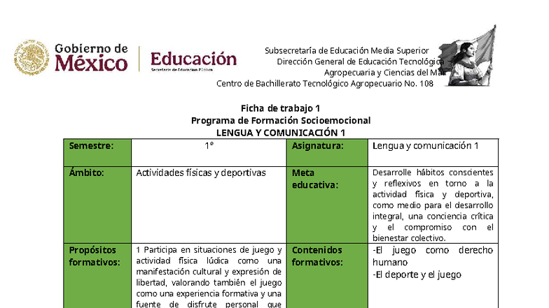 Fichas de Trabajo de Formación Socioemocional CBTa 108 2025 - Studocu