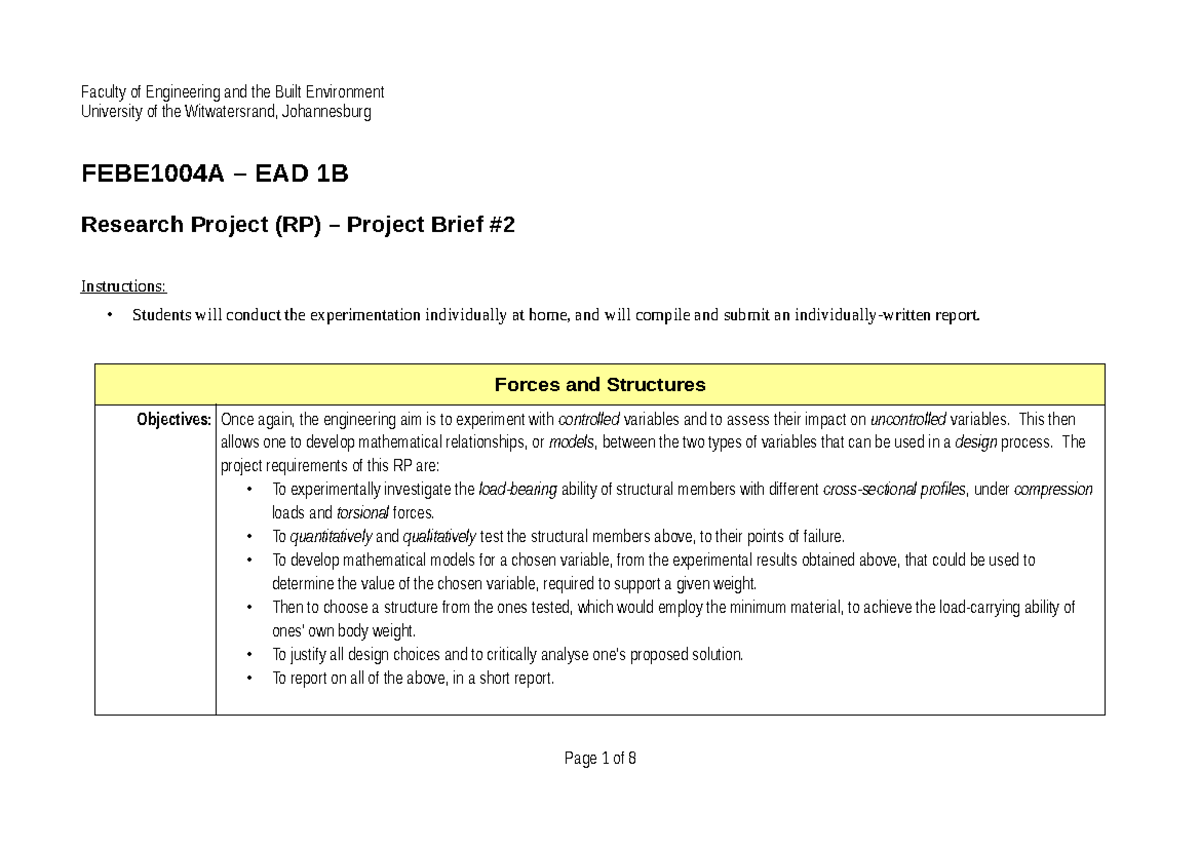 Project Brief #2 - FEBE1004A - Engineering Analysis and Design IB ...