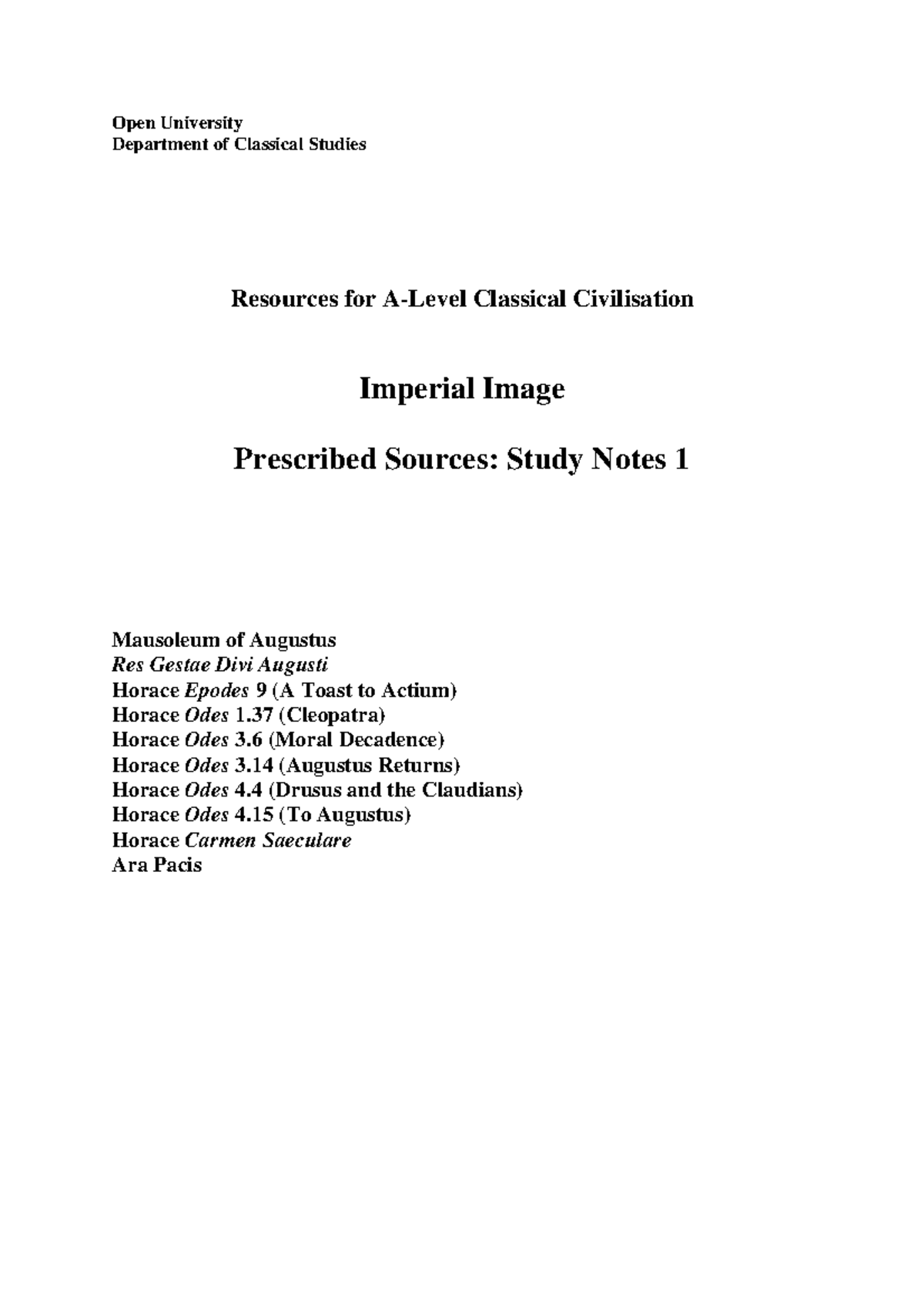 A Level Classical Civilisation: Study Notes on Imperial Image Sources ...
