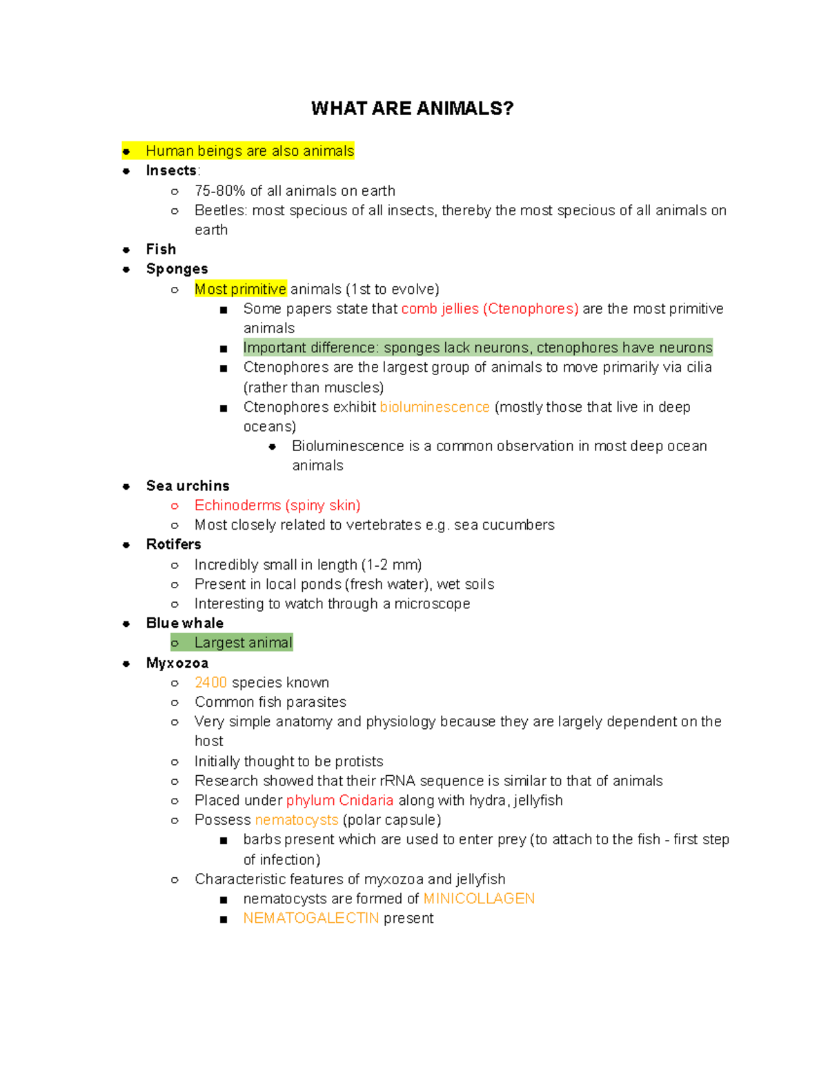Midterm 1 Notes on Animal Biology B34: Key Concepts and Functions - Studocu