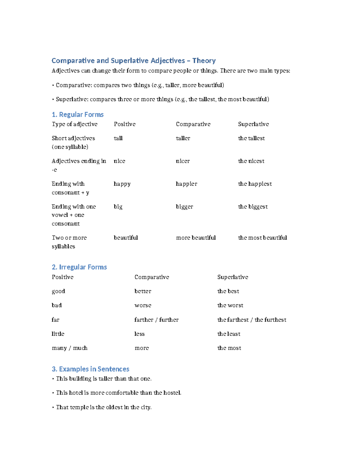 Comparative and Superlative Adjectives Theory Notes - Studocu