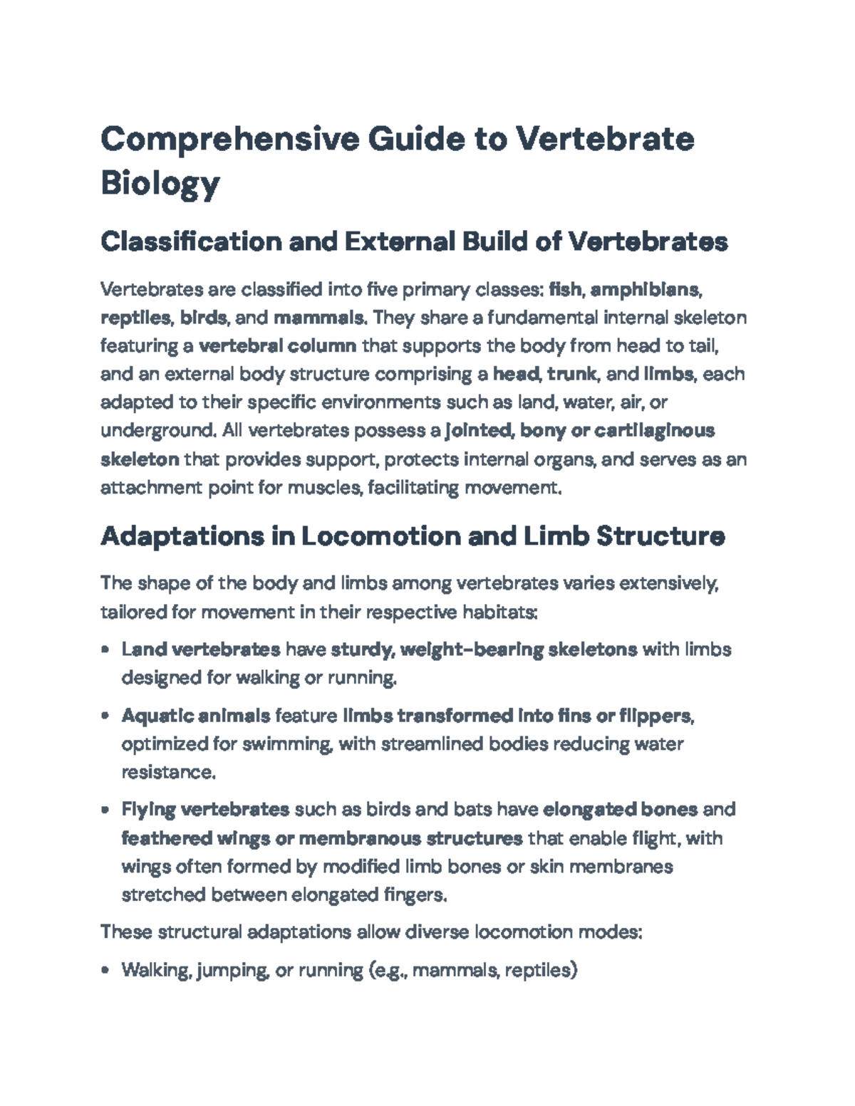 Comprehensive Overview of Vertebrate Biology: Structures & Functions ...