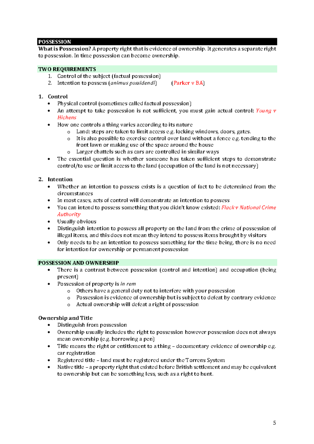 Posession summary - 5 POSSESSION **What is Possession? ** A property ...