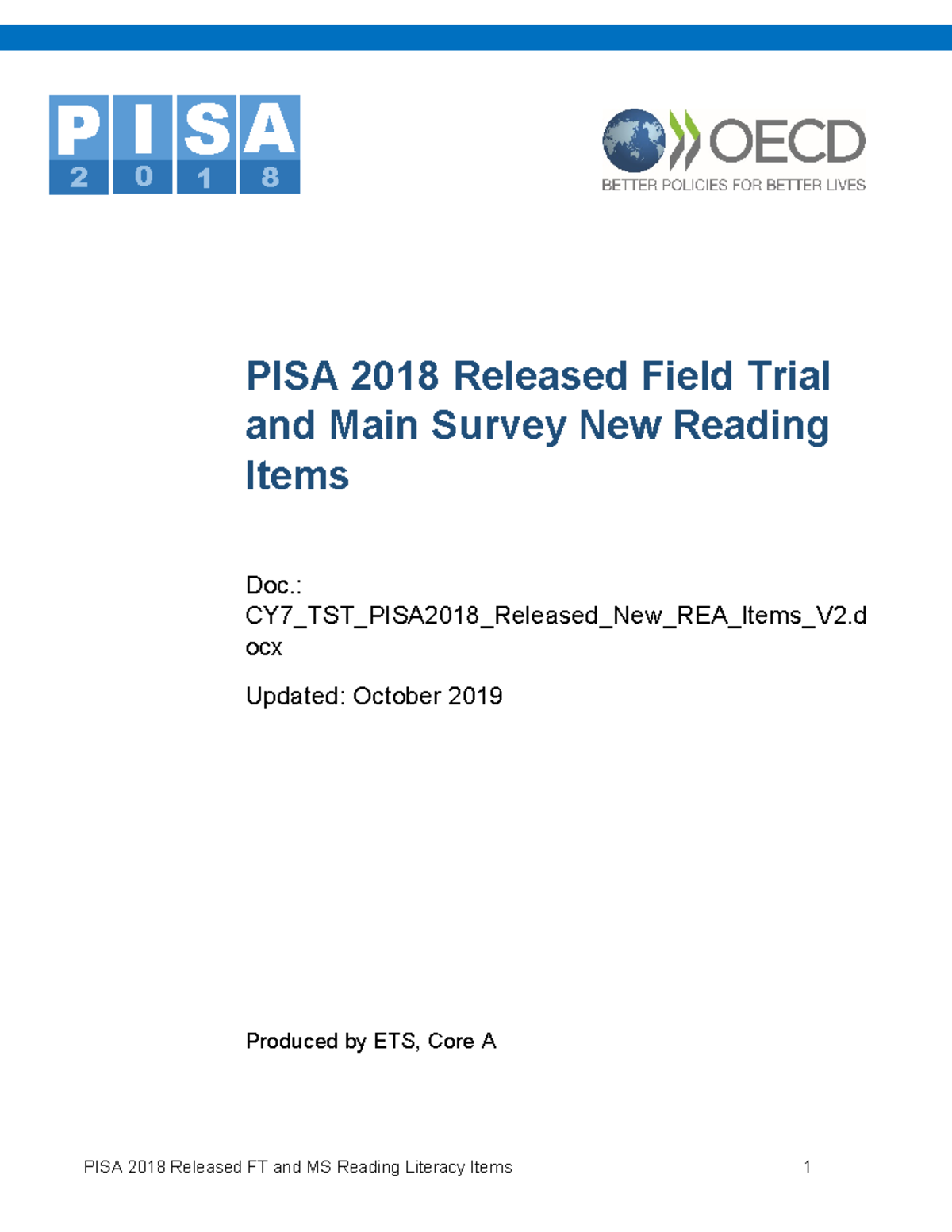 PISA 2018 Released REA Items: Overview and Analysis of Field Trials ...