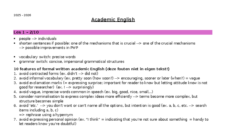 2025-2026 Academic English Lesson 1: Key Features of Formal Writing ...