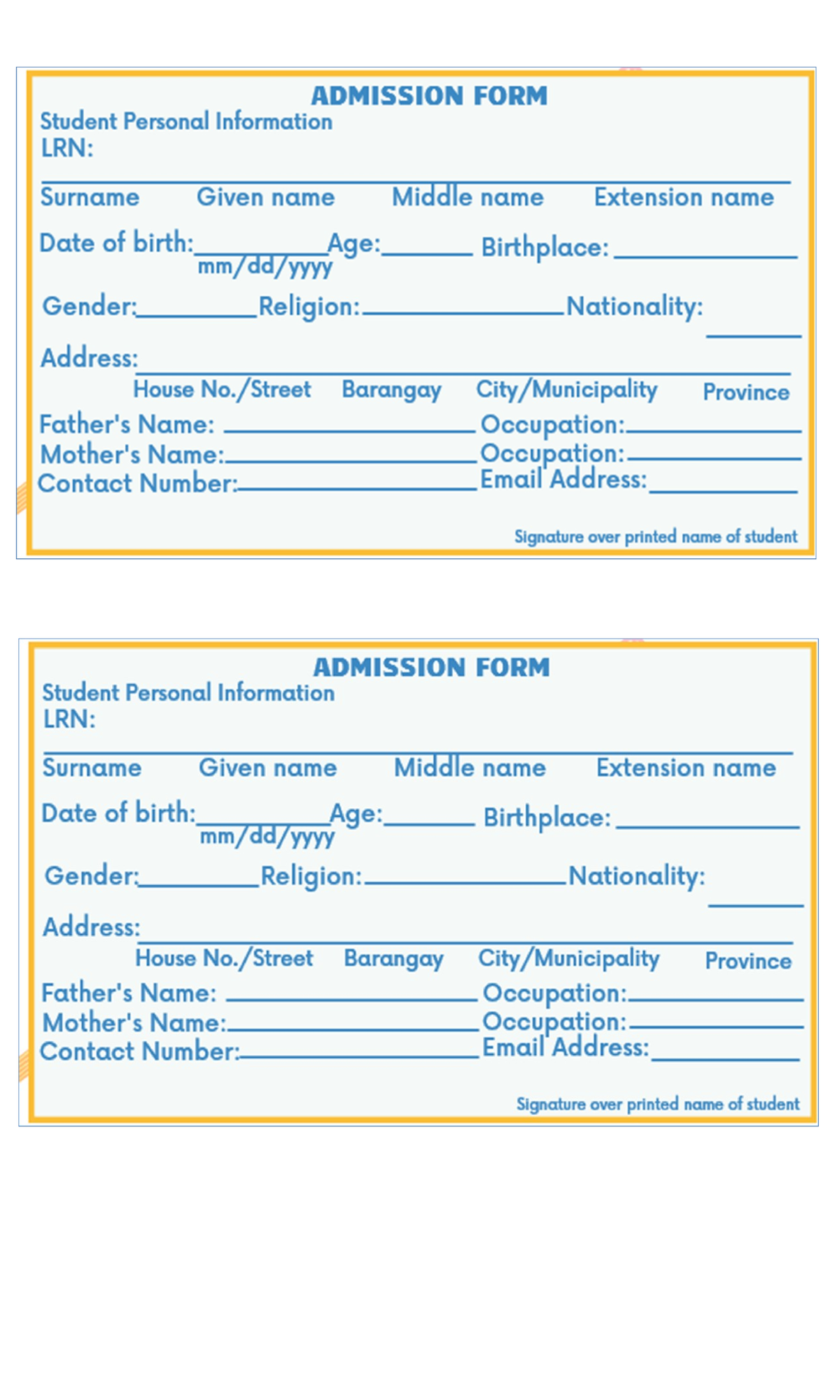 ENG FORM - How to Fill Out Forms - ADMISSION FORM Student Personal ...