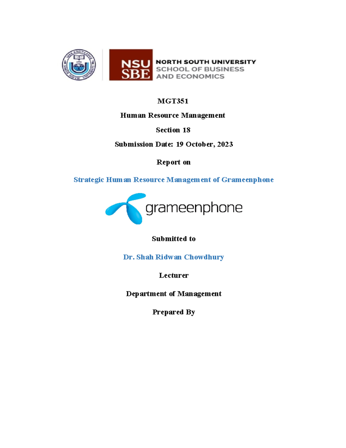 MGT 351: Strategic HRM Report on Grameenphone's Practices and Insights ...