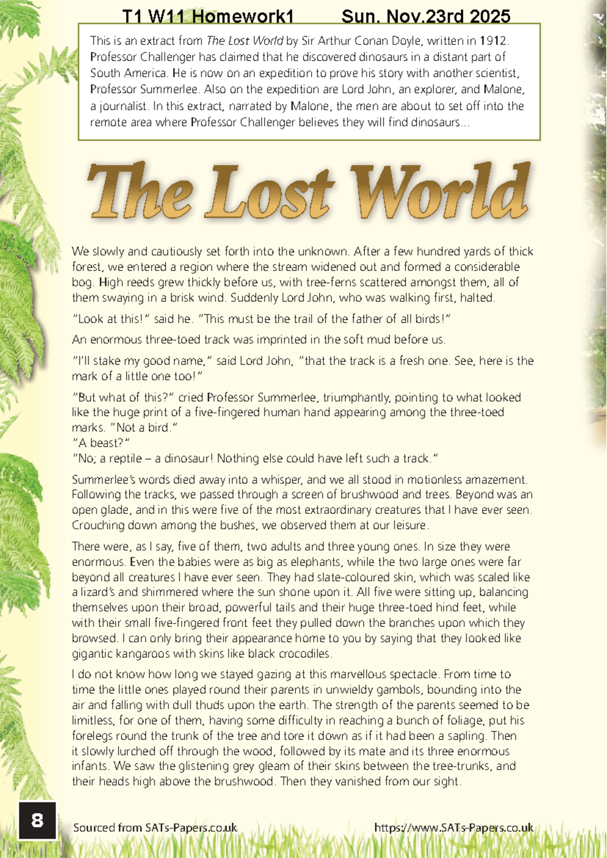 T1 W11 Homework 1: Analysis of "The Lost World" Extract - Studocu