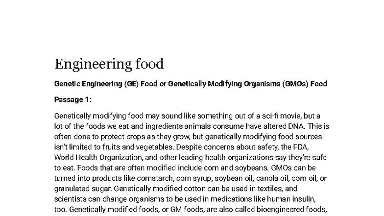 GE Engineering Genetically Modified Organisms (GMOs) in Food - Studocu