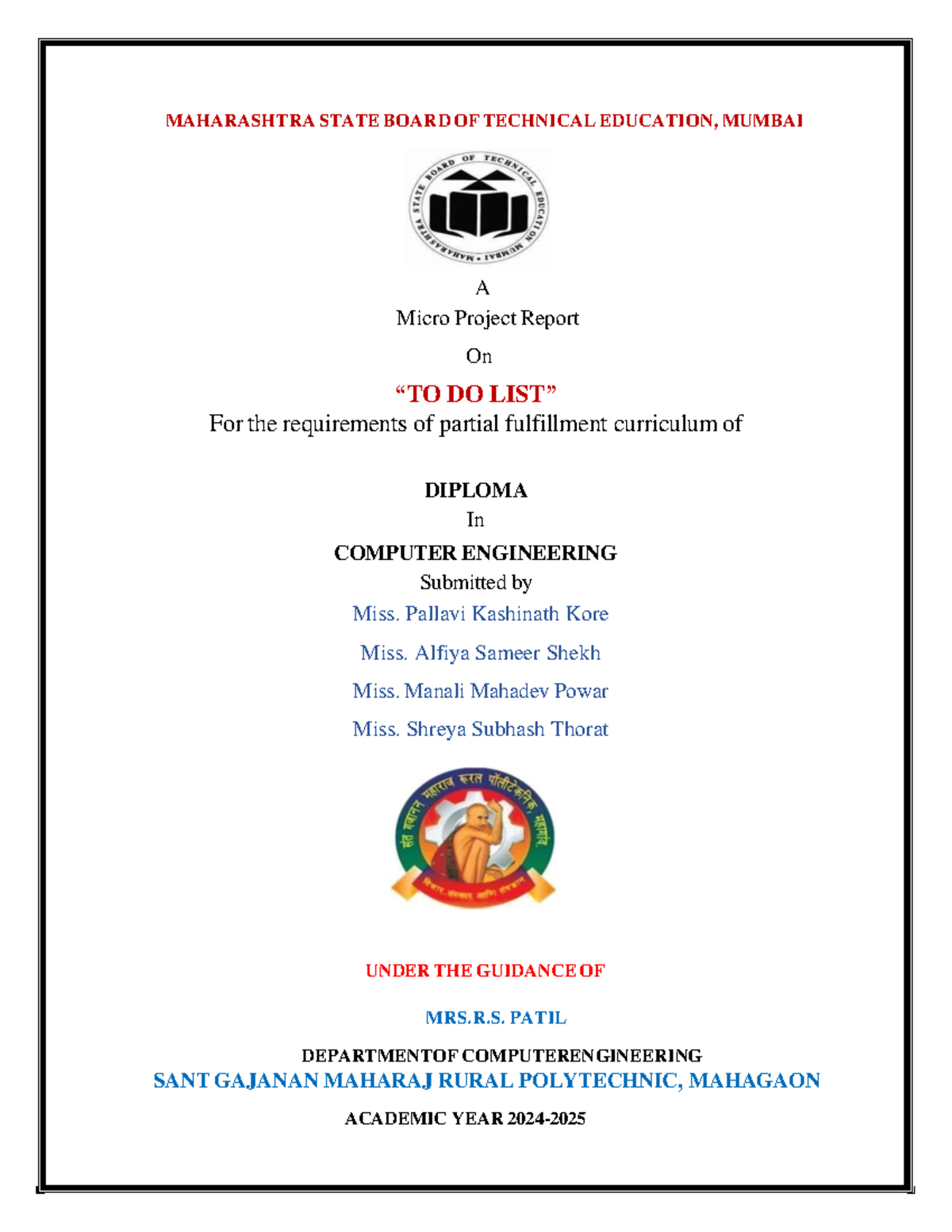 Micro Project Report on To-Do List Web App (DIPLOMA - 22619) - Studocu